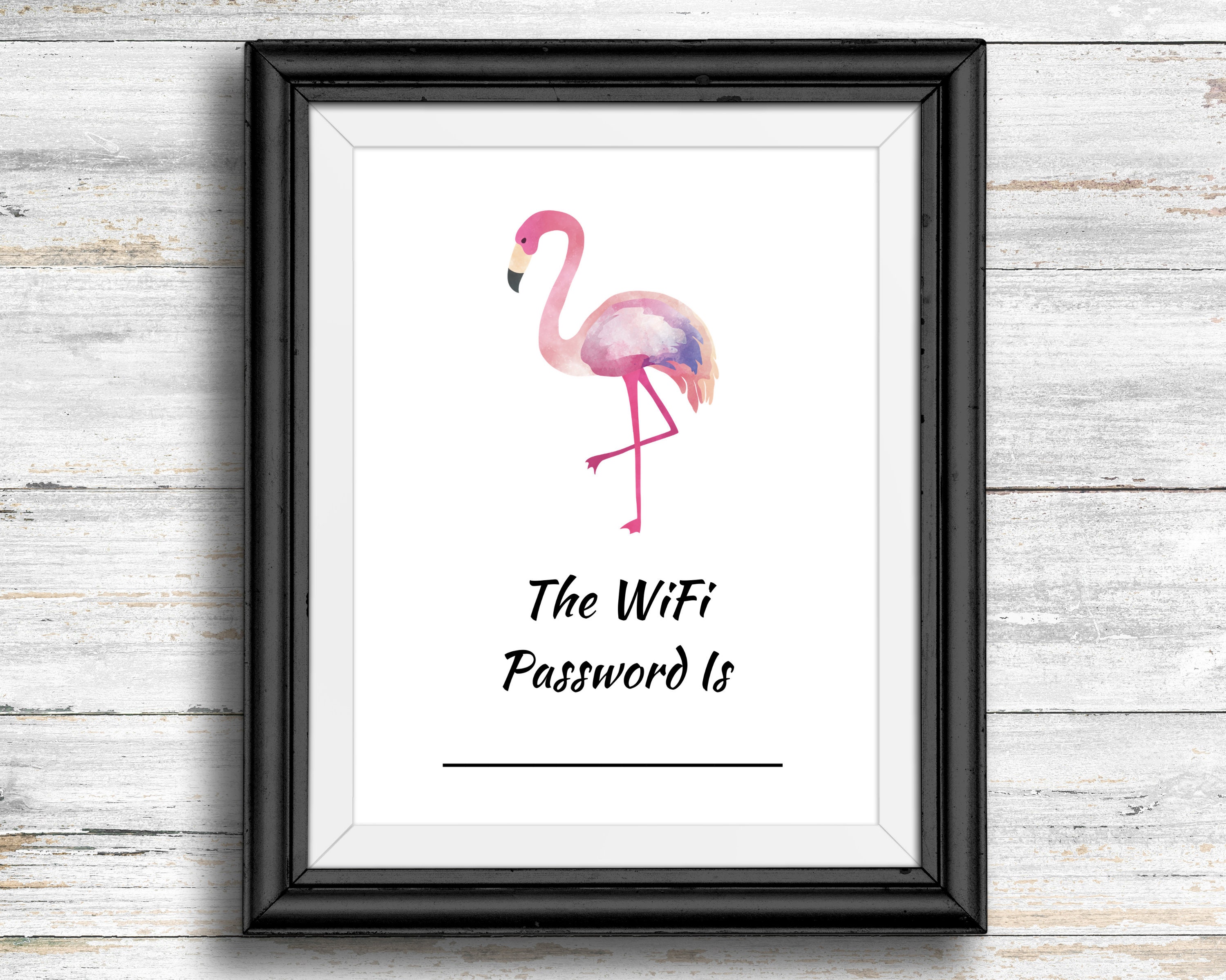 Pink Flamingo Wi-fi Password Sign Printable Watercolor Animal Art ...