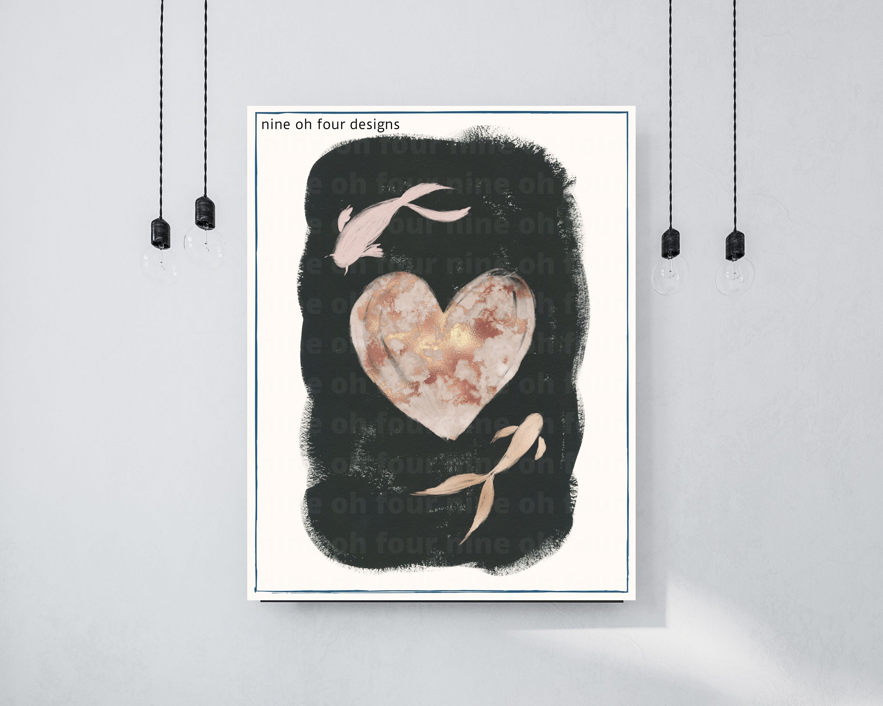 Koi Fish Rose Gold Heart Printable Wall Art | Instant Digital Download ...