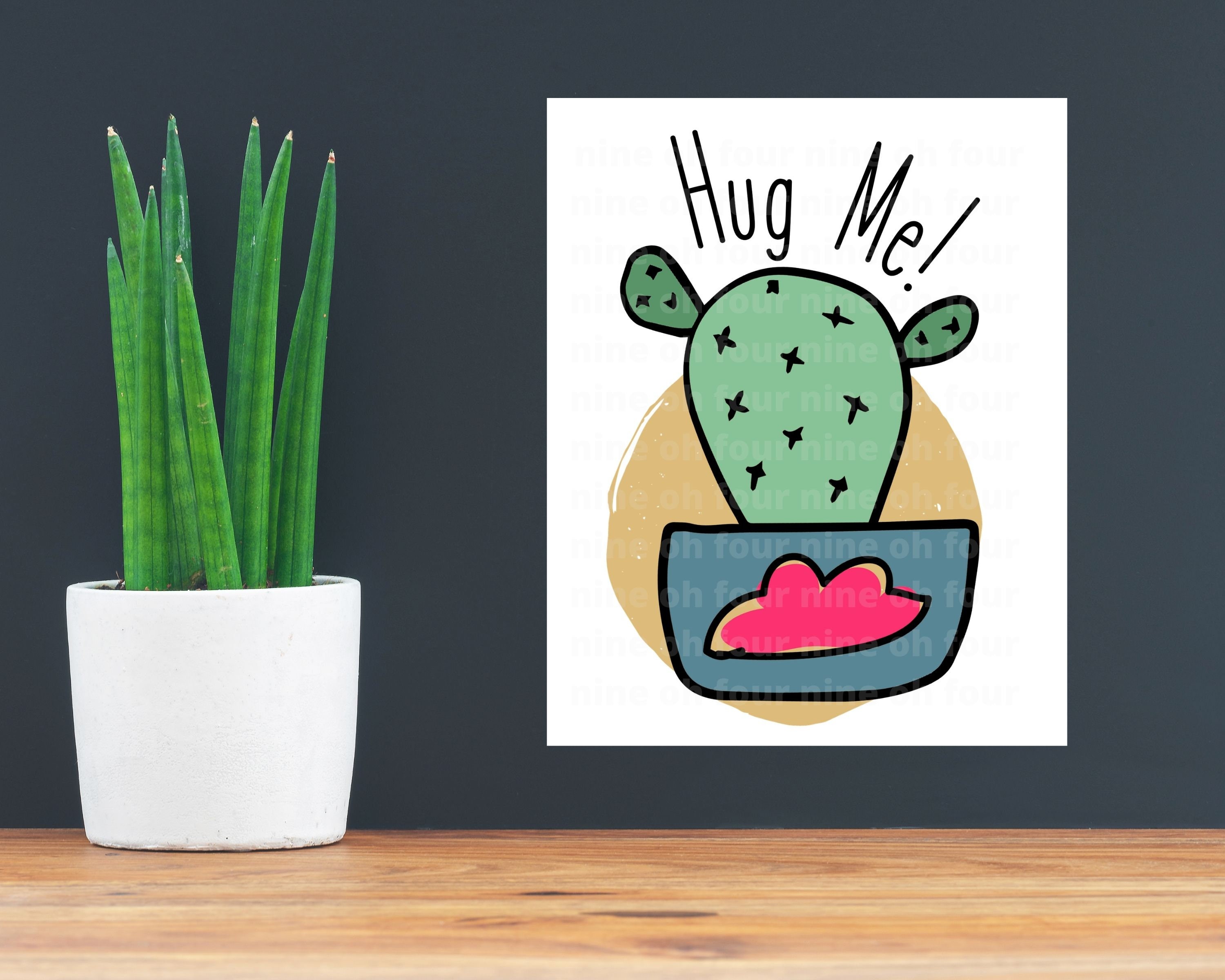Hug Me Cactus Colorful Wall Art Instant PDF & PNG Digital Download 4 ...