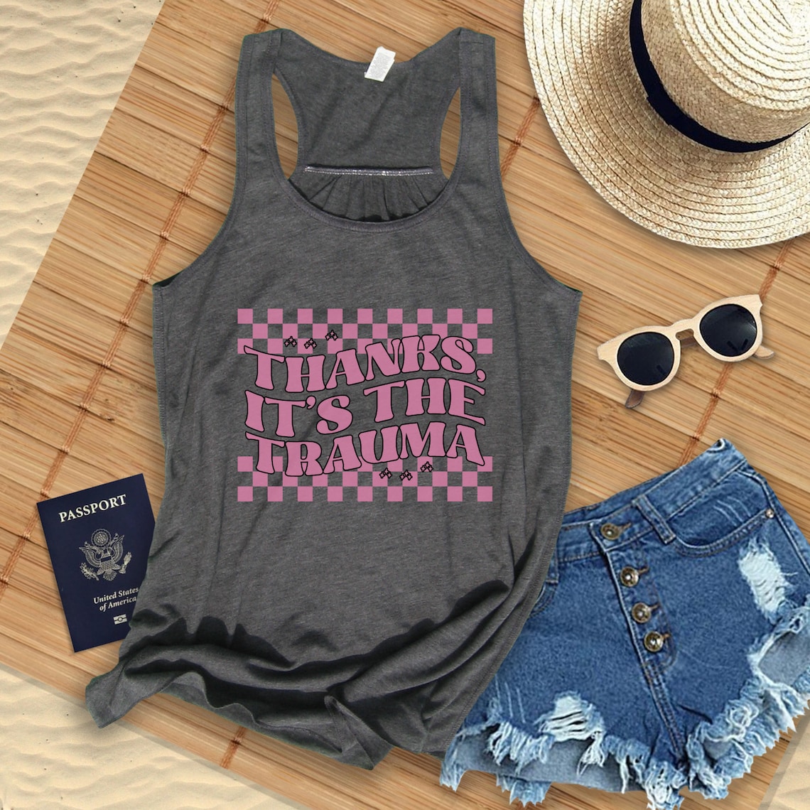 Thanks It's the Trauma Mental Health Women's Racerback Tank Top, Funny ...