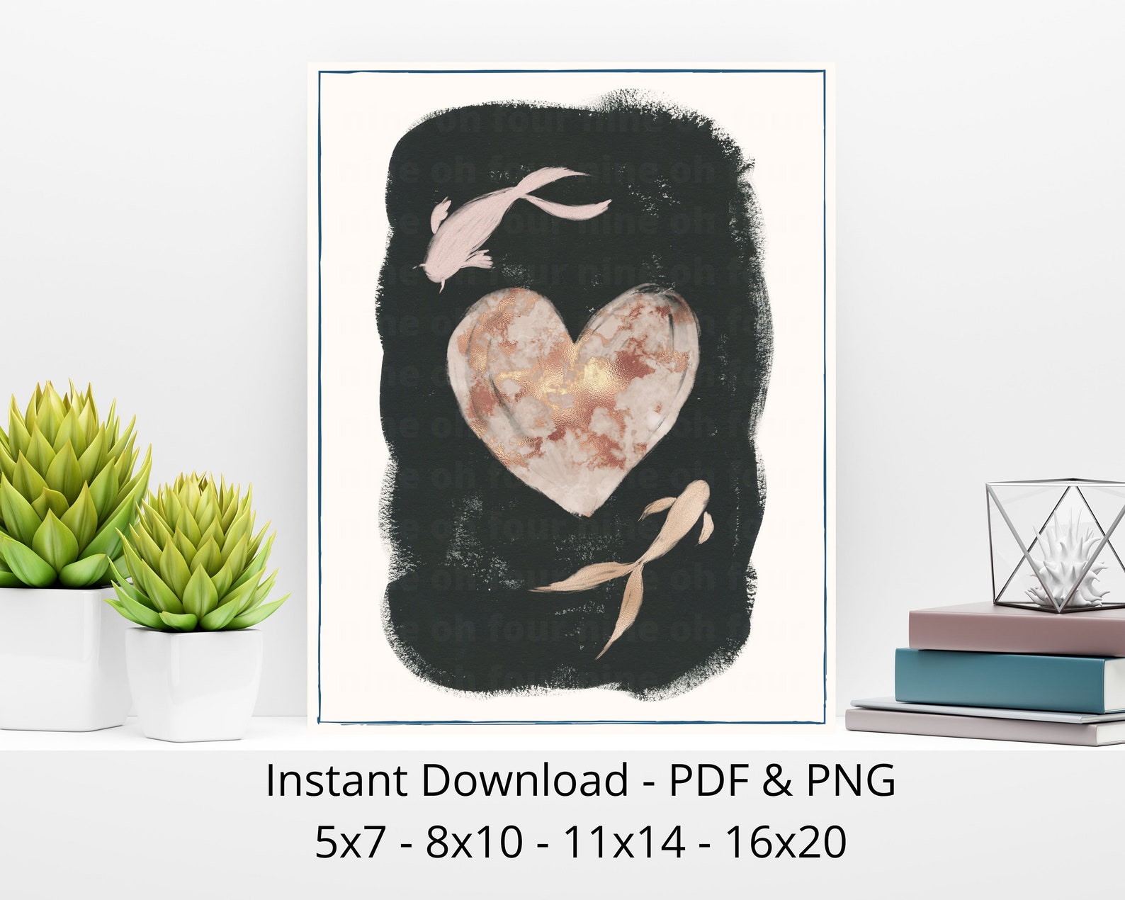 Koi Fish Rose Gold Heart Printable Wall Art | Instant Digital Download ...