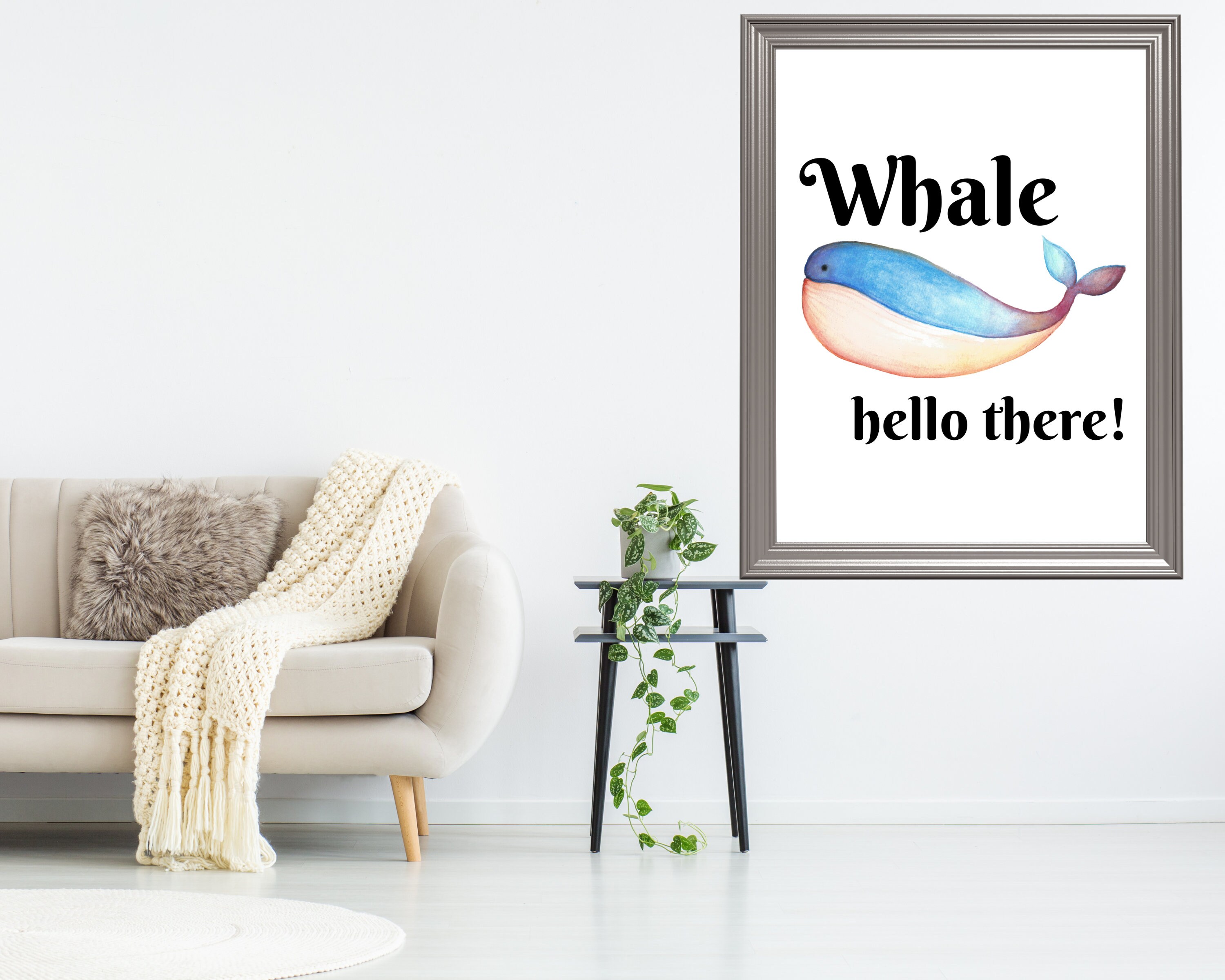 Whale Hello There Watercolor Animal Print Instant PDF PNG Digital ...