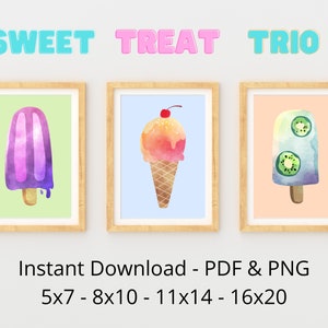 Set of 3 Ice Cream Popsicle Printable Wall Art Instant PDF PNG - Etsy