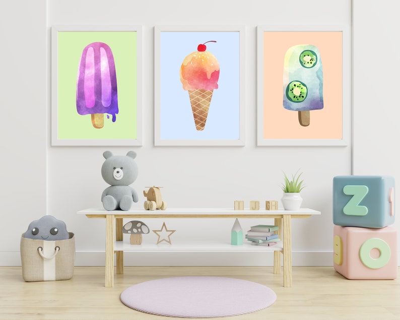Set of 3 Ice Cream Popsicle Printable Wall Art Instant PDF PNG - Etsy
