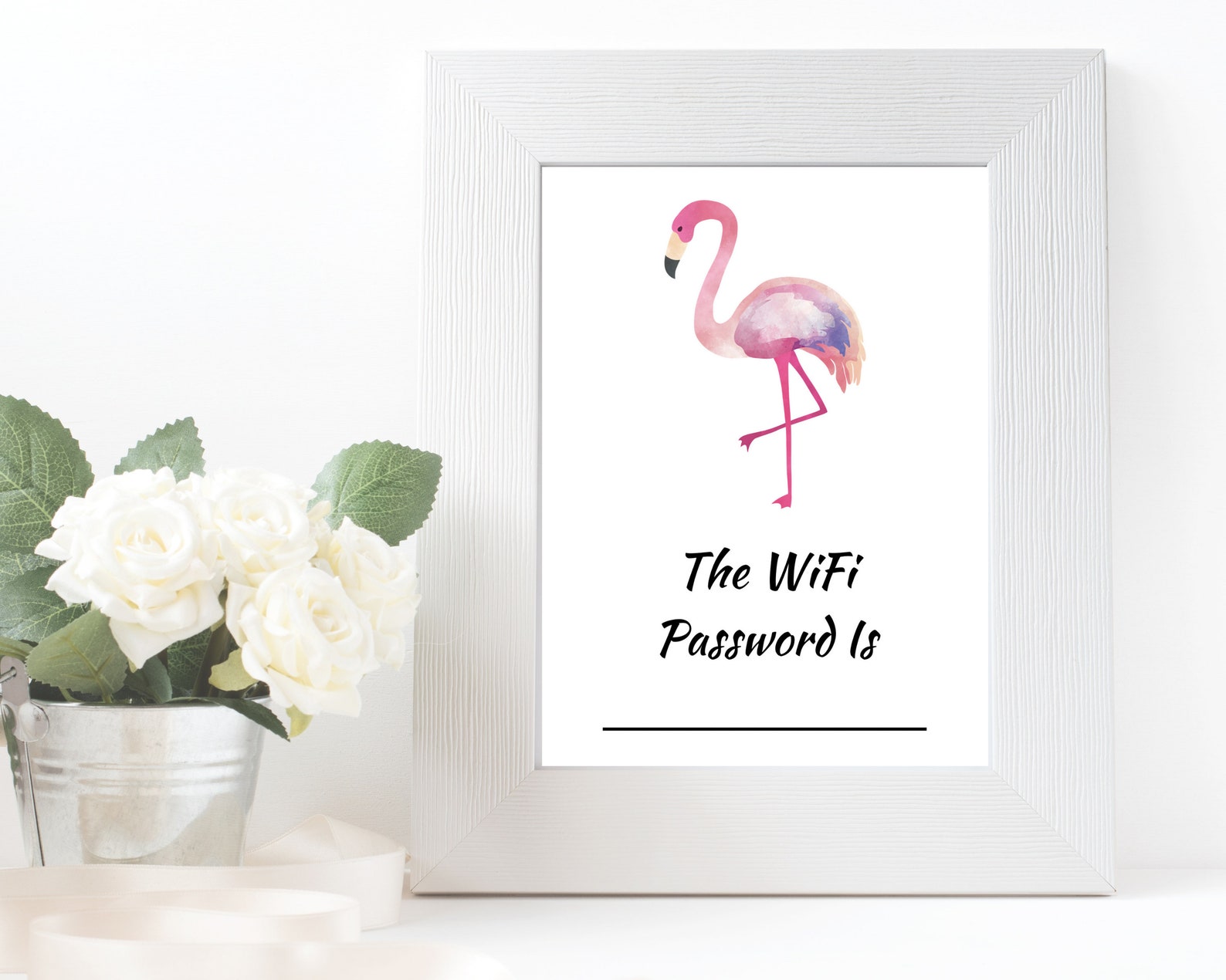 Pink Flamingo Wi-fi Password Sign | Printable Watercolor Animal Art ...