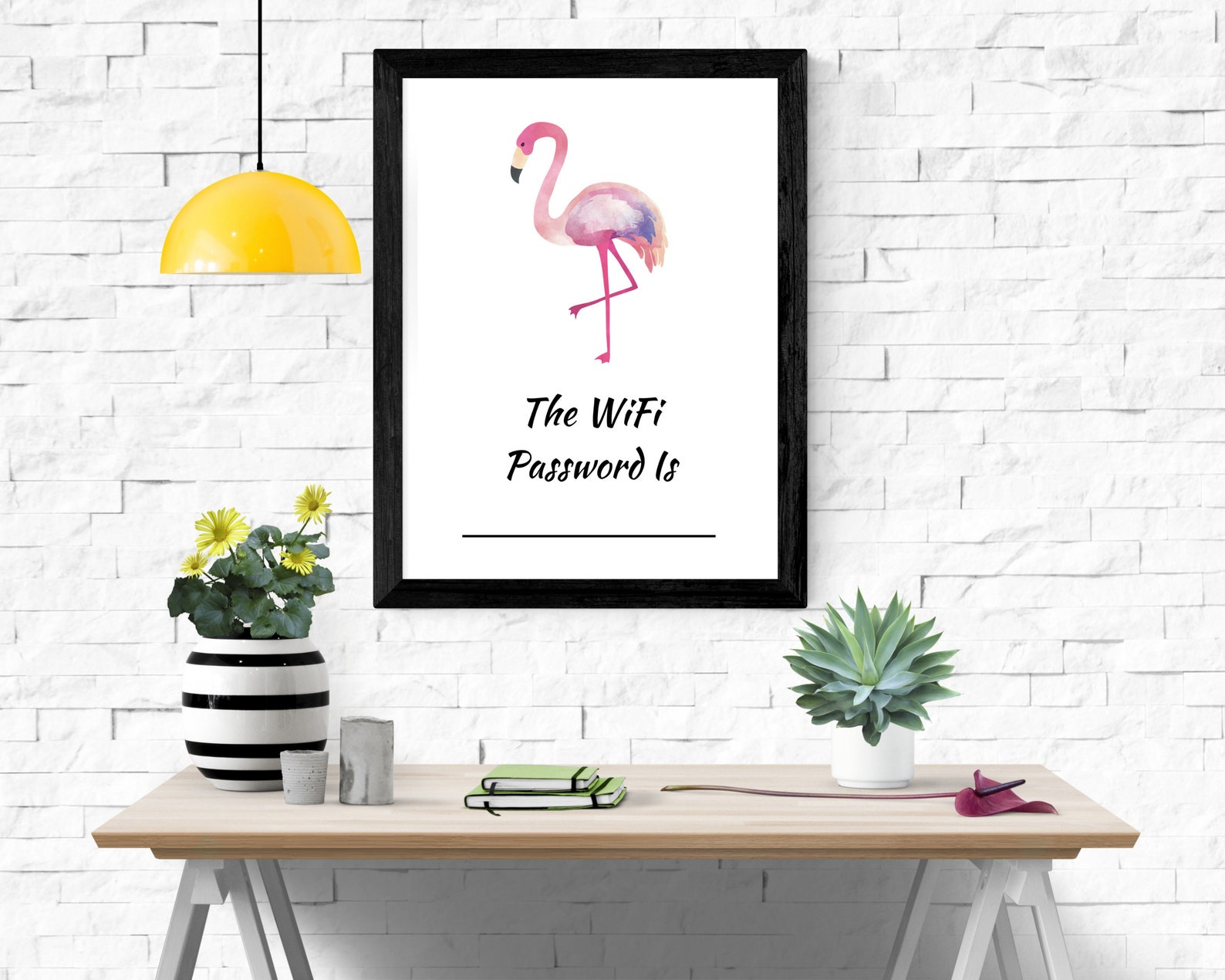 Pink Flamingo Wi-fi Password Sign Printable Watercolor Animal Art ...