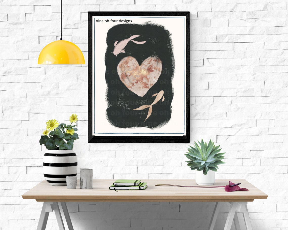 Koi Fish Rose Gold Heart Printable Wall Art | Instant Digital Download ...