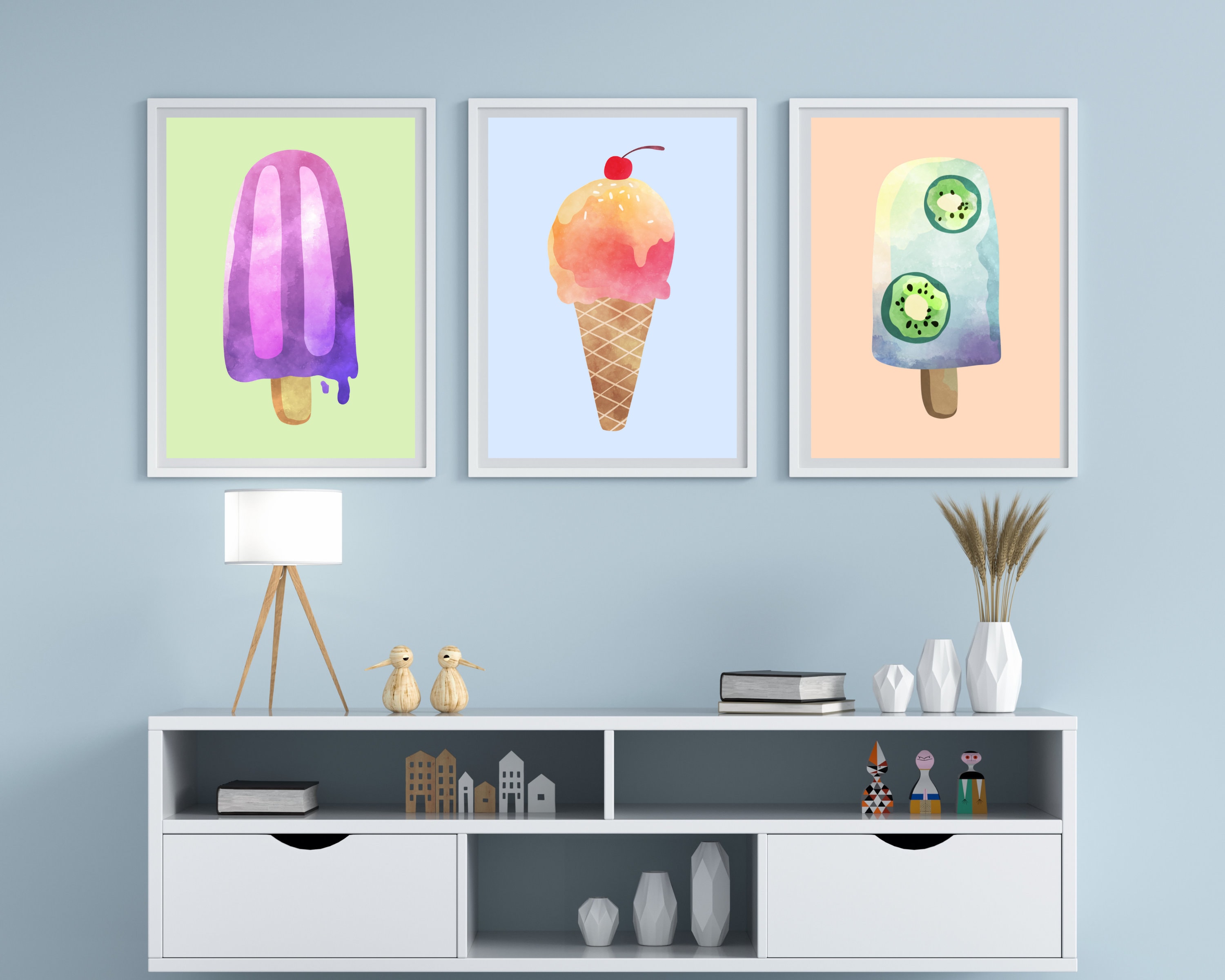 Set of 3 Ice Cream Popsicle Printable Wall Art Instant PDF PNG - Etsy