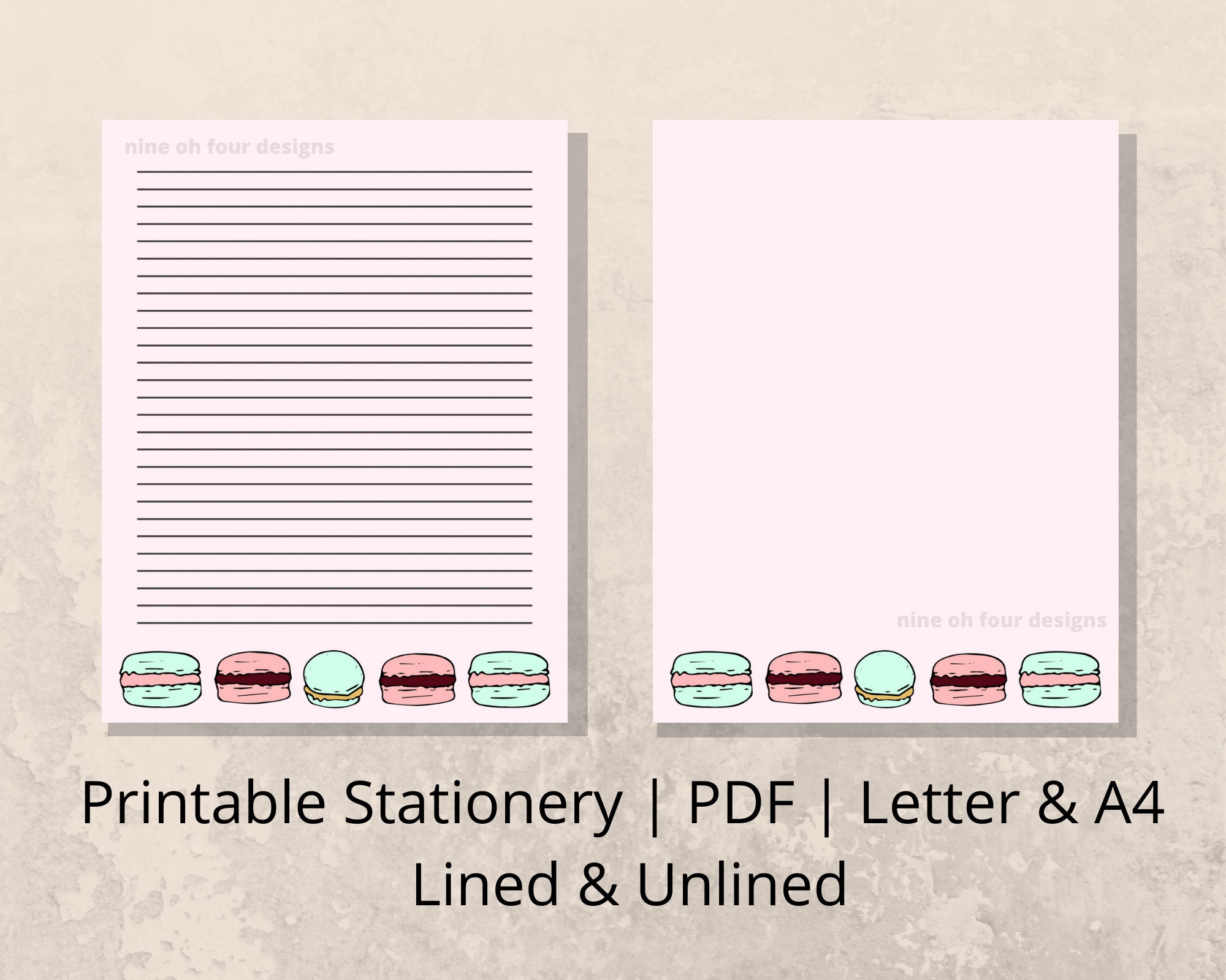 Cute Macaron Pink Kawaii Printable Stationery | Instant Digital ...
