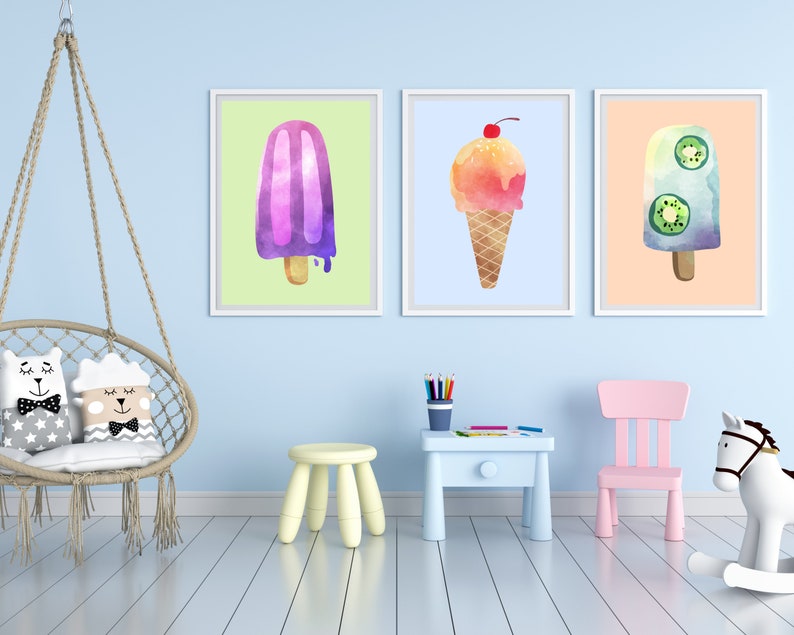 Set of 3 Ice Cream Popsicle Printable Wall Art Instant PDF PNG - Etsy