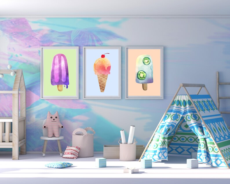 Set of 3 Ice Cream Popsicle Printable Wall Art Instant PDF PNG - Etsy