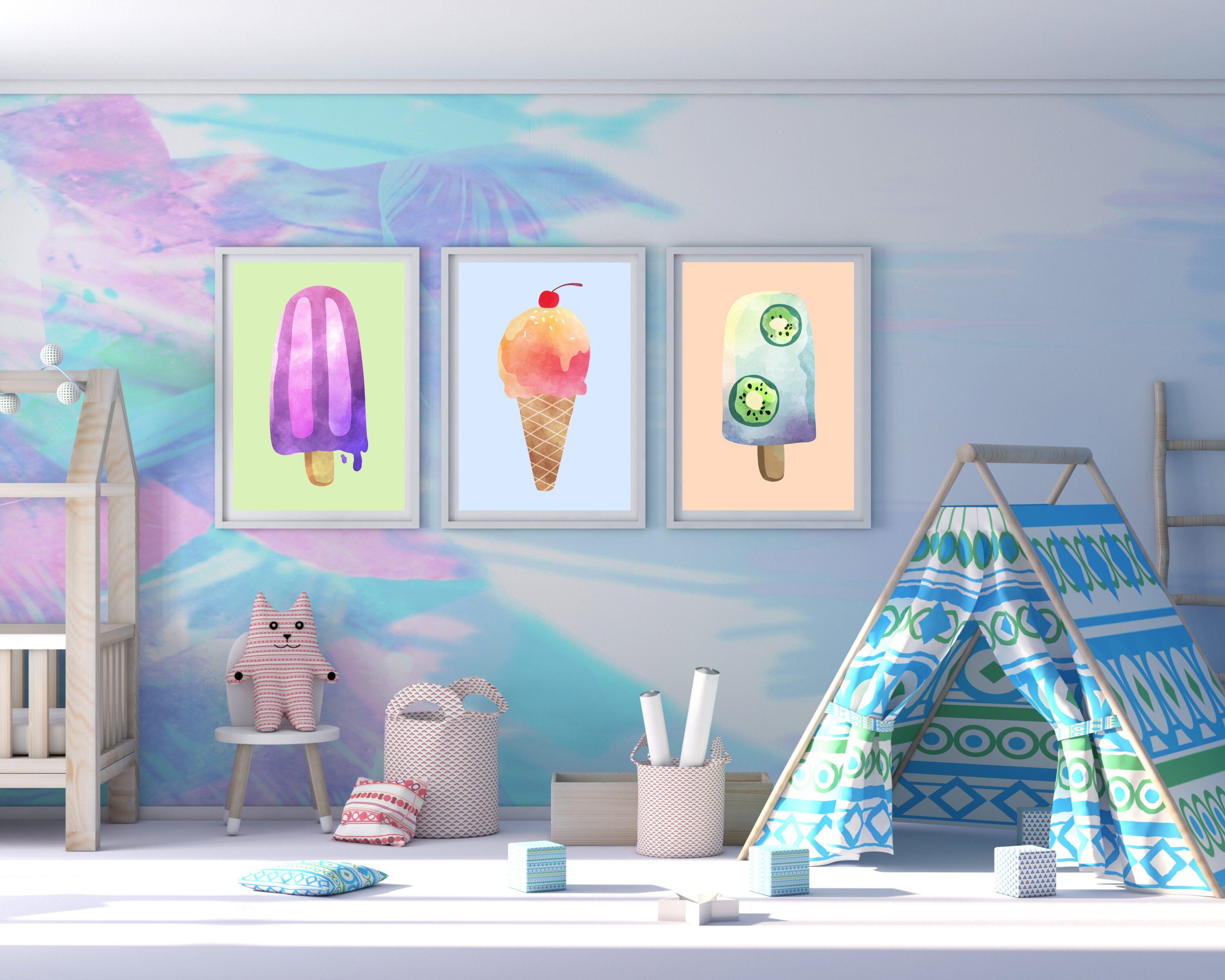 Set of 3 Ice Cream Popsicle Printable Wall Art Instant PDF PNG - Etsy