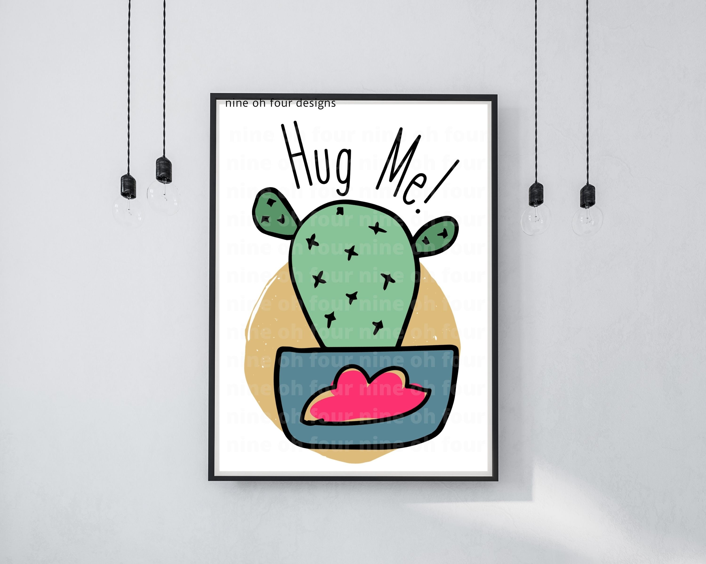 Hug Me Cactus Colorful Wall Art Instant PDF & PNG Digital Download 4 ...