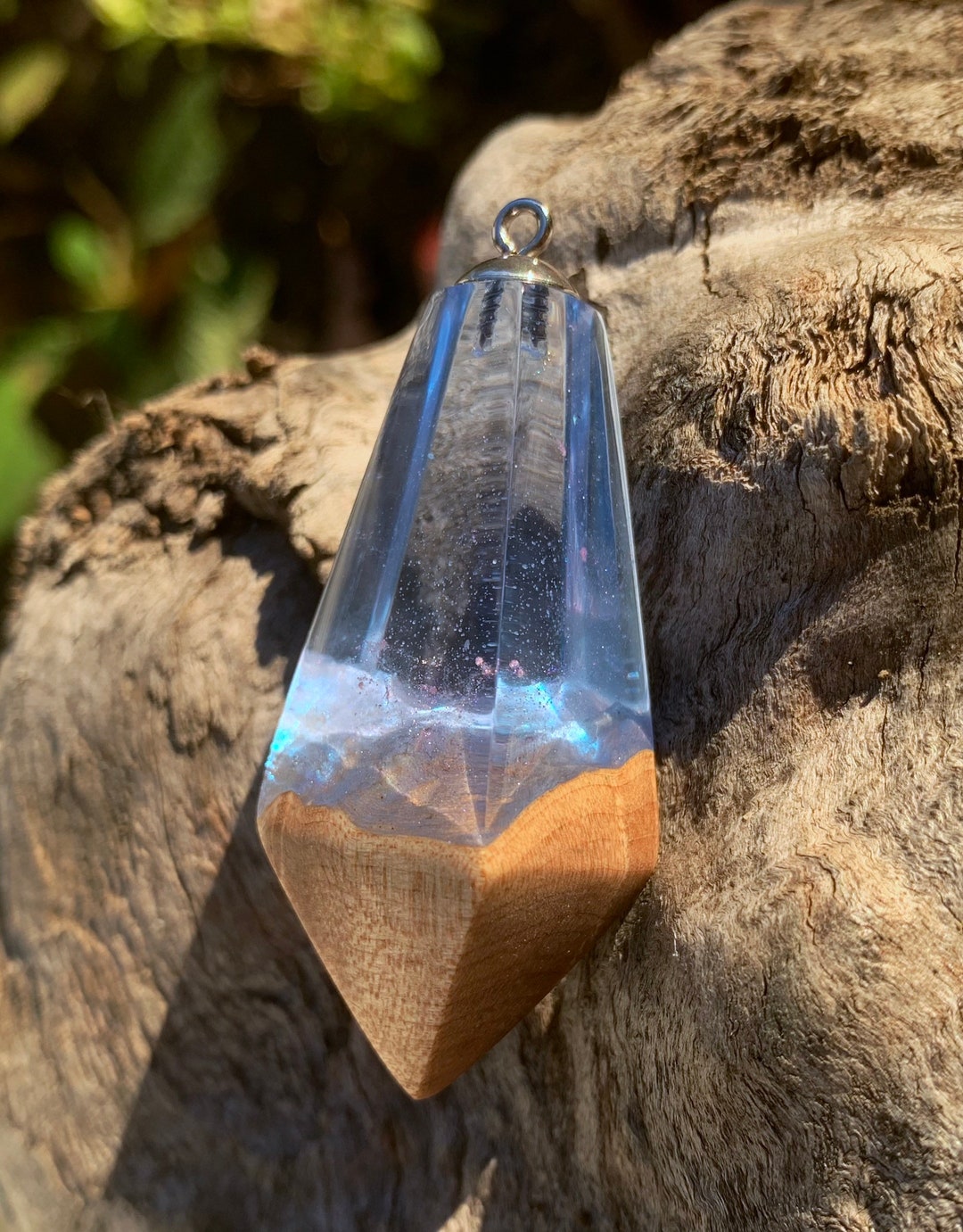 Resin Wood Pendulum Necklace, Winter Sun Pendant, Aurora Sky Necklace ...