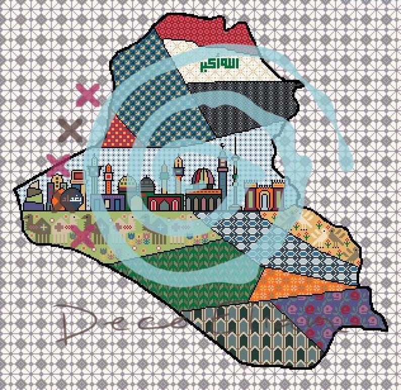 Iraq Map Landscape in Threads Tatreez - Etsy
