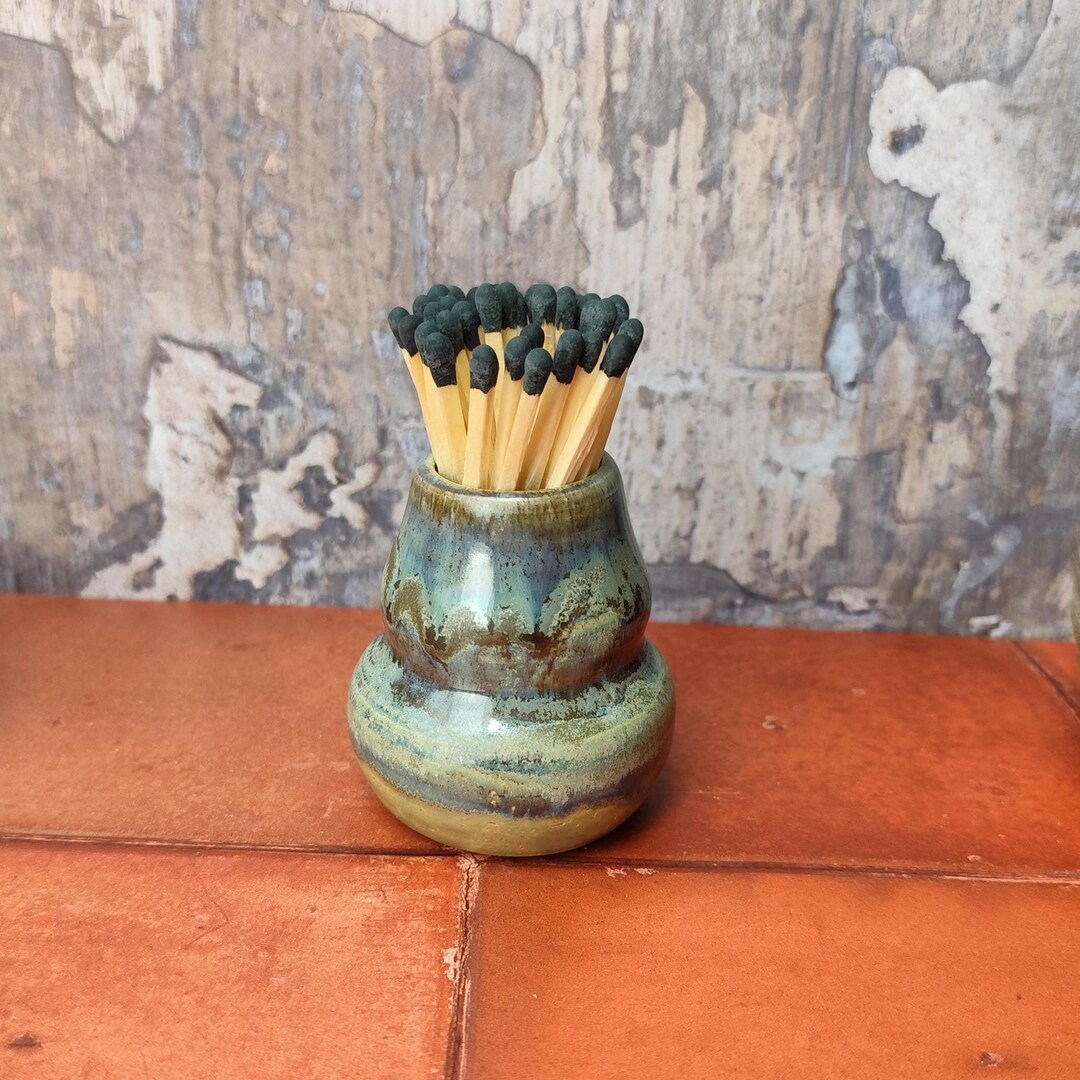 Hand Thrown Ceramic Matchstick Pot Hand Glazed Match Holder Jar With ...