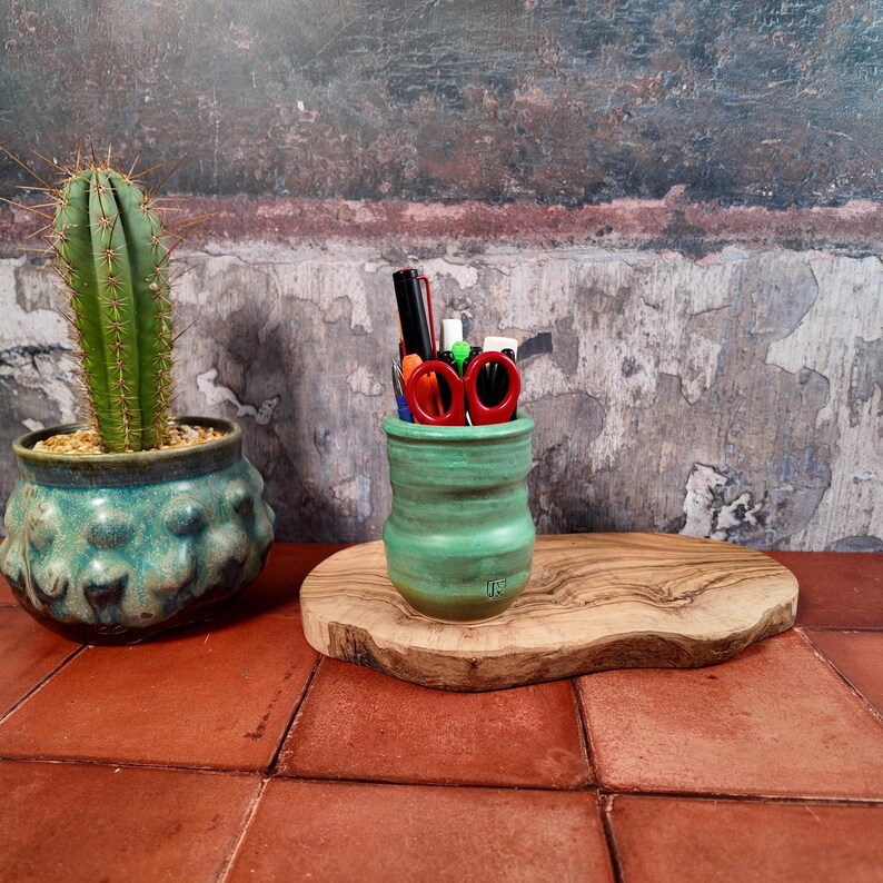 Teal Ceramic Pen Pot | Handmade Welsh Pottery | Hand-thrown Stoneware ...