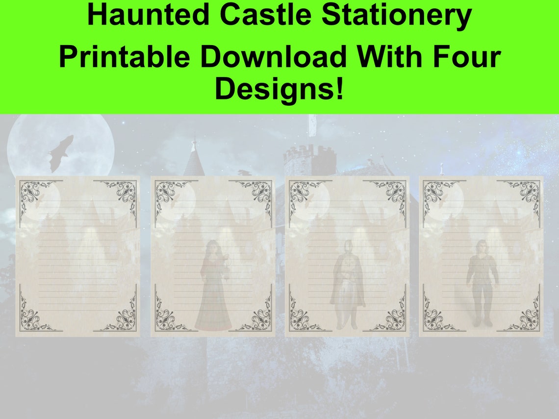 Haunted Castle Stationery-printable Download-4 Designs - Etsy