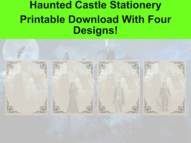 Haunted Castle Stationery-printable Download-4 Designs - Etsy