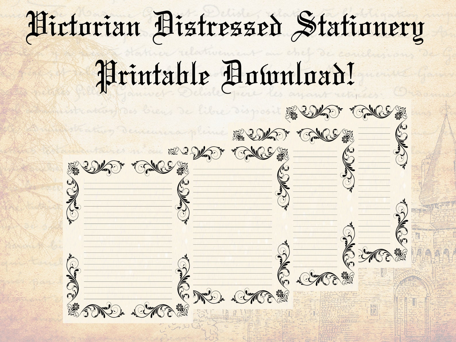 Distressed Victorian Style Stationery-printable Download - Etsy