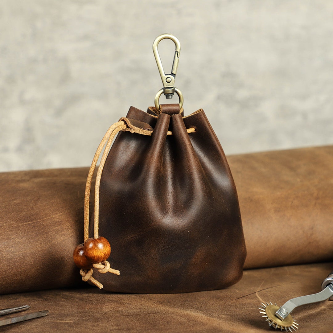Handmade Leather Coin Pouch, Vintage Drawstring Key Wallet - Etsy