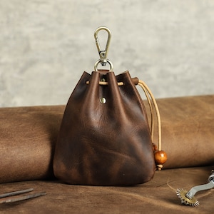 Handmade Leather Coin Pouch, Vintage Drawstring Key Wallet - Etsy