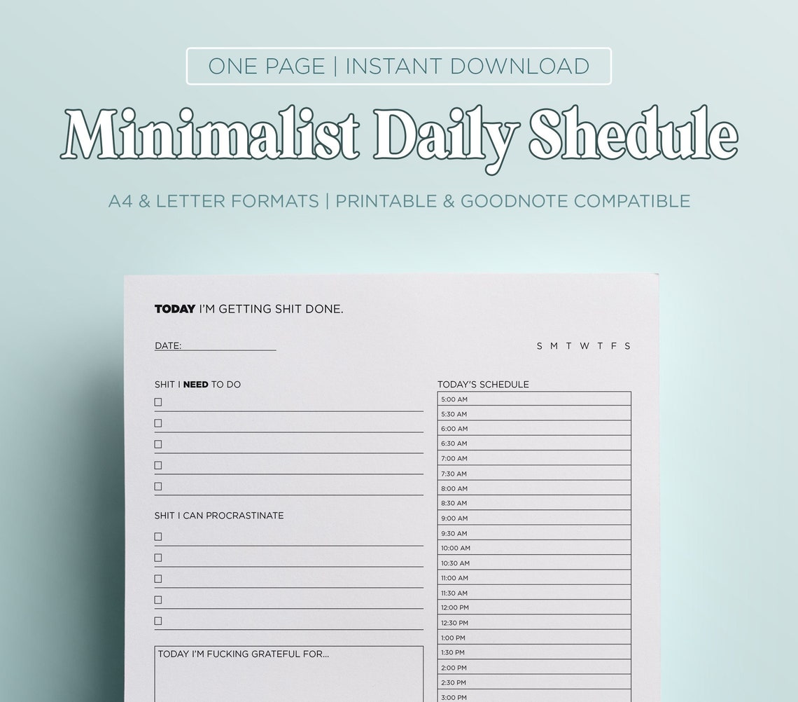 Minimalist Daily Schedule Printable Planner Instant Download - Etsy