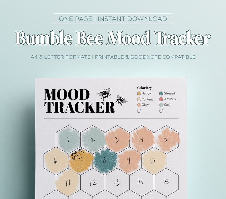 Monthly Mood Tracker Bumble Bees Mood Chart Instant - Etsy