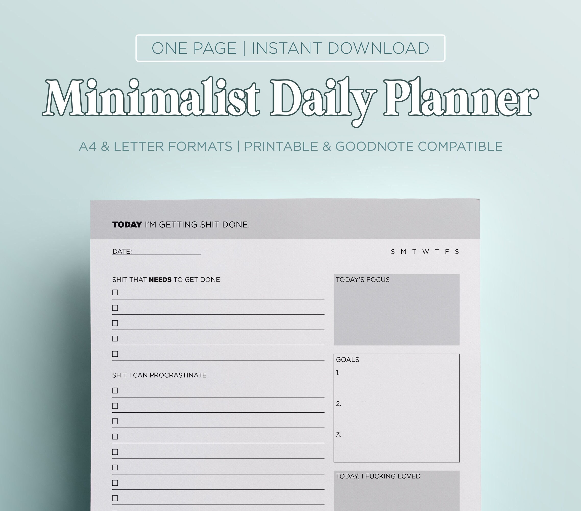 Minimalist Printable Daily Planner - Etsy