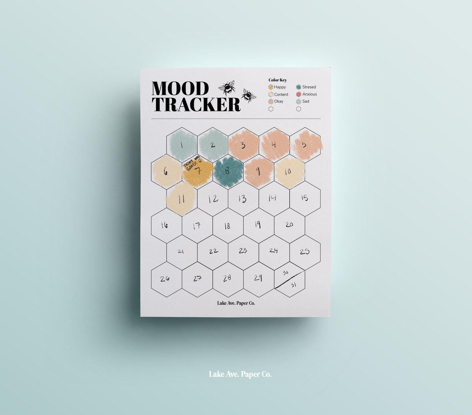 Monthly Mood Tracker Bumble Bees Mood Chart Instant - Etsy