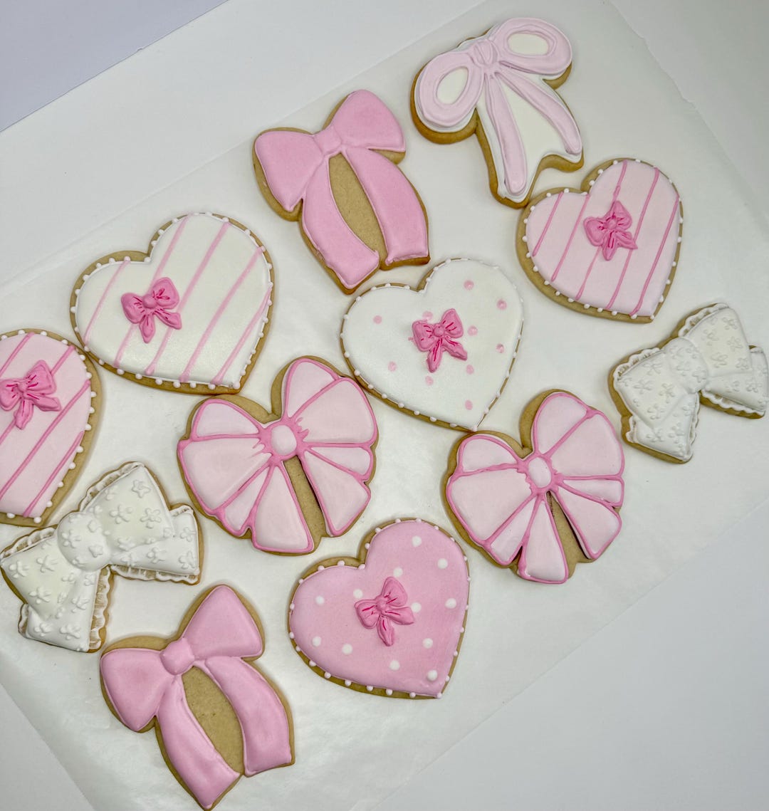 Bows and Hearts Birthday Cookies | Coquette Cookies | Pink Birthday ...