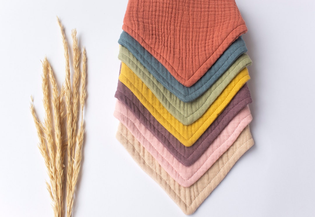 SET of Muslin Bandana Bibs, Solid Color Baby Dribble Bibs, Handmade ...