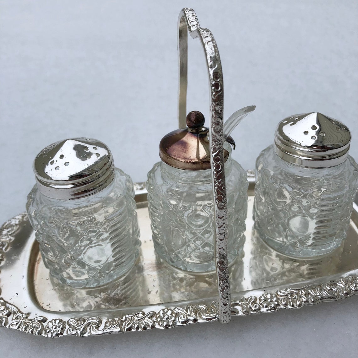 Vintage Mayell E.P. on Steel England Salt and Pepper Holder With Glass ...