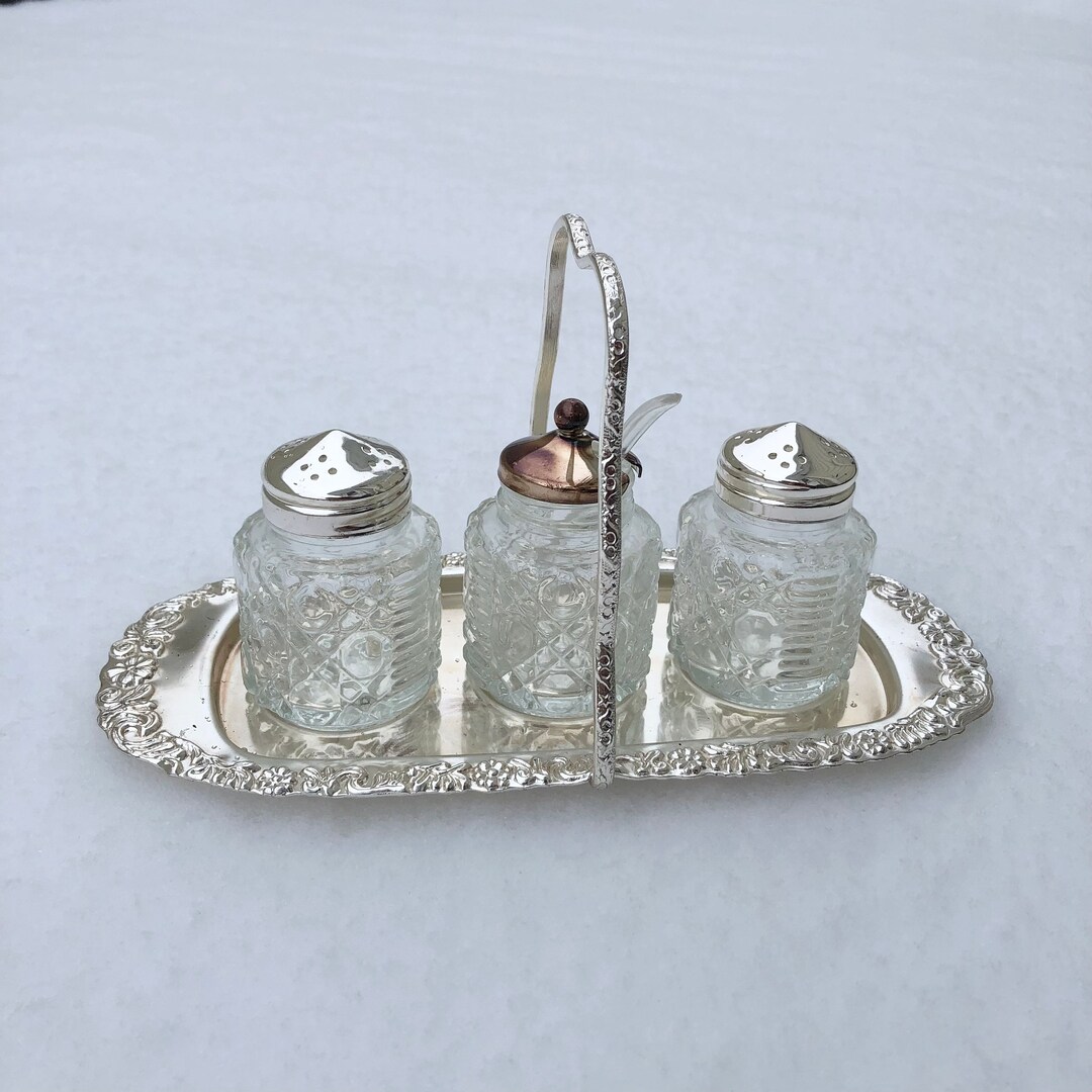 Vintage Mayell E.P. on Steel England Salt and Pepper Holder With Glass ...