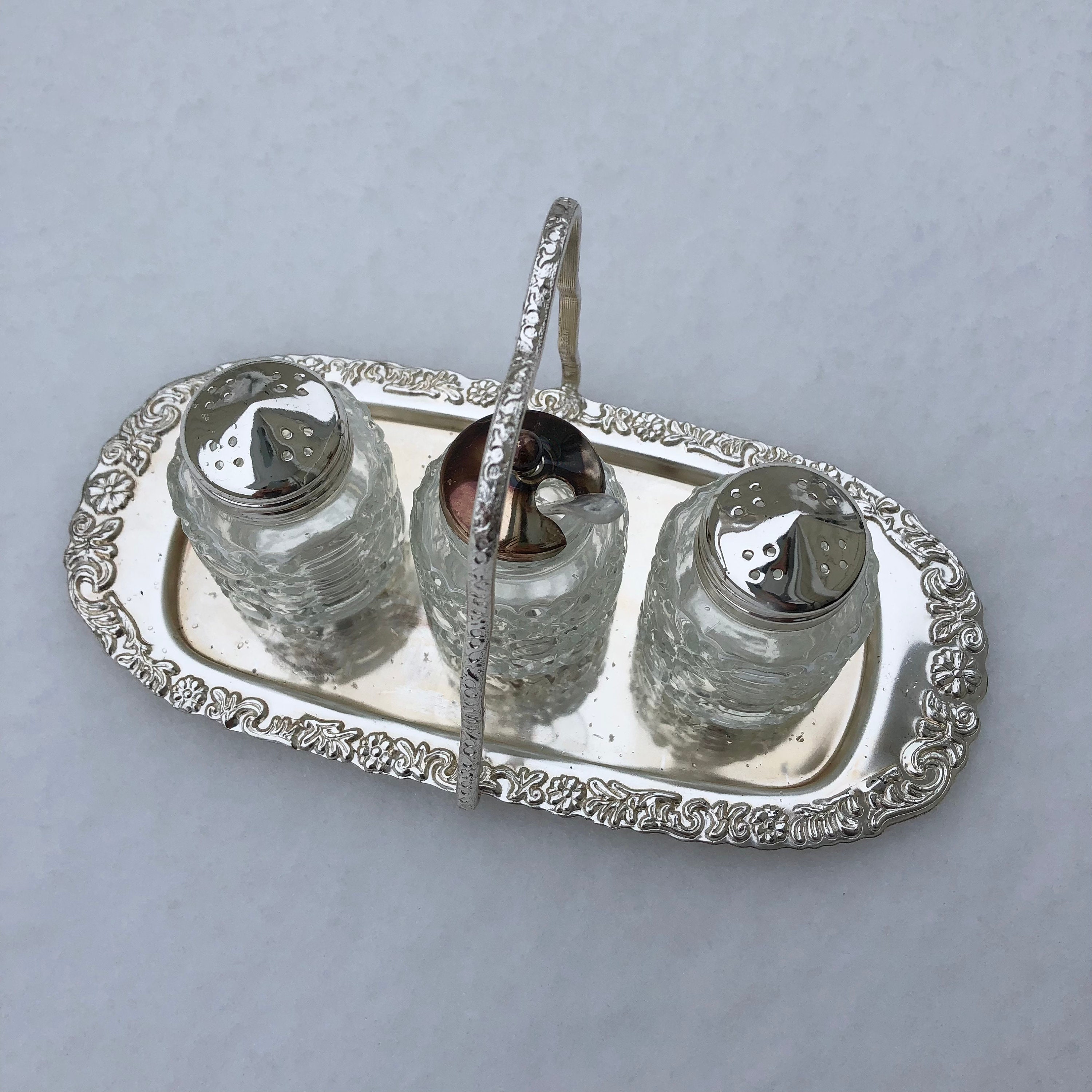 Vintage Mayell E.P. on Steel England Salt and Pepper Holder With Glass ...