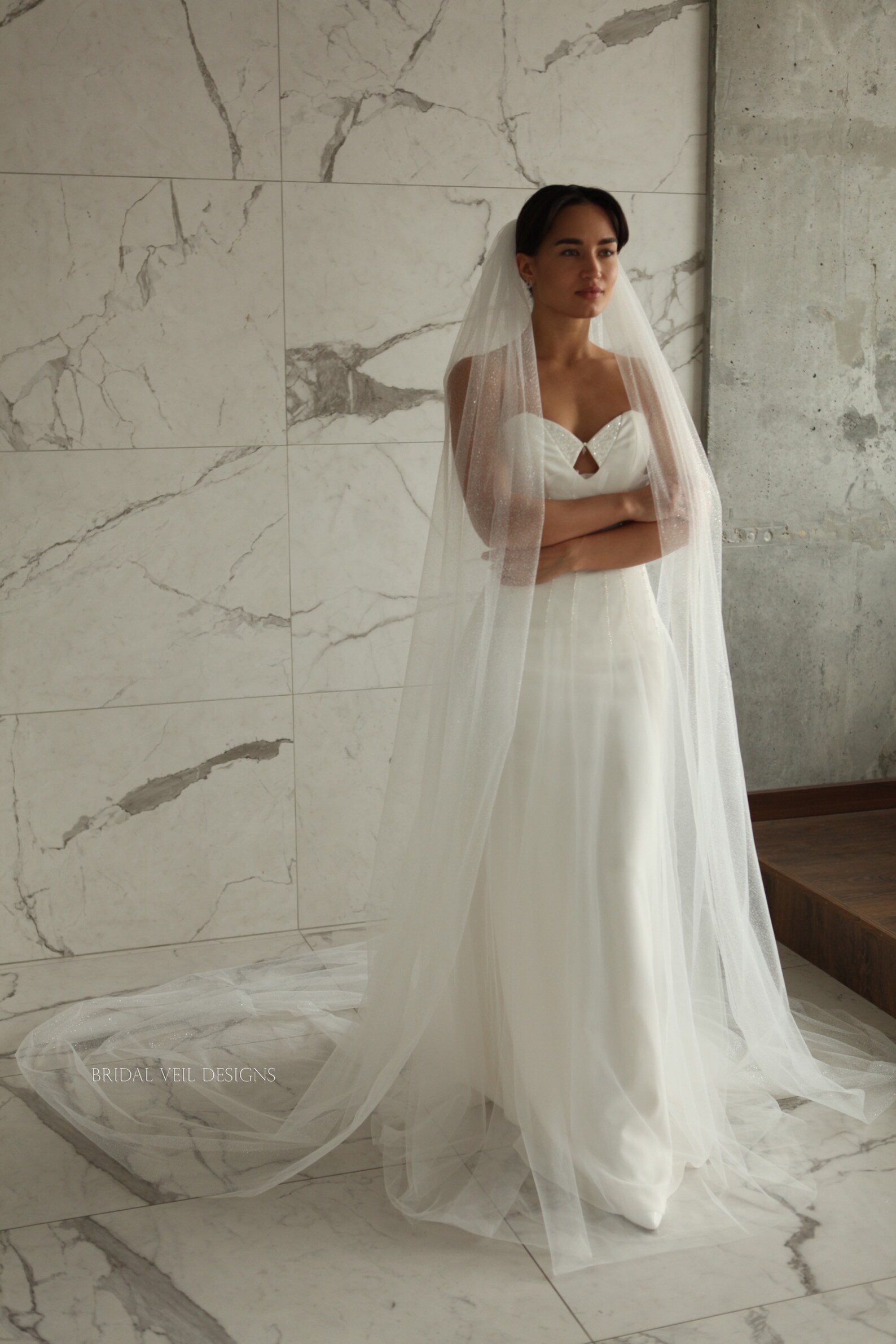 Glitter wedding veil Sparkle long veil Shimmer veil | Etsy