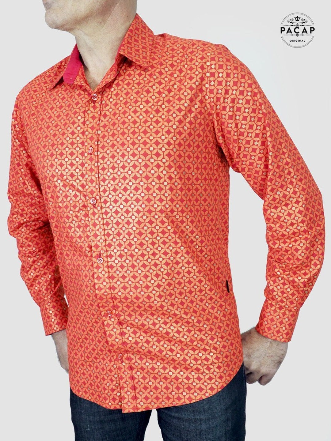 Original Red India Theme Block-print Glitter Shirt - BOLLYWOOD - Etsy
