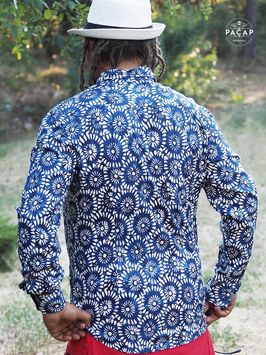 Tribal Shirt Blue Ethnic Print Mandala Fluid Fabric - COZAK - Viscose ...