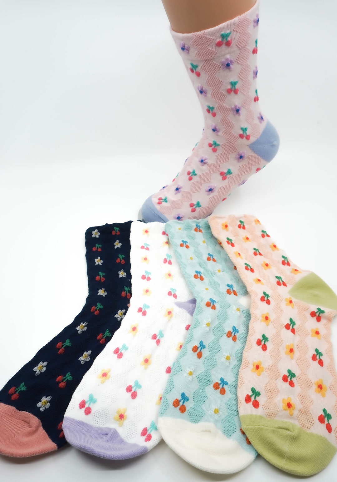 Spring Floral Cotton Socks for Women Women's Patterned Socks Knitted ...