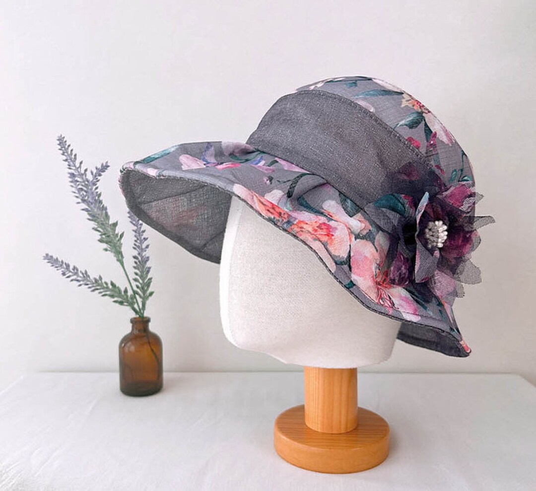 Women's Spring Summer Hat, Cotton Linen Bucket Hat, Flower Hat, Flower ...