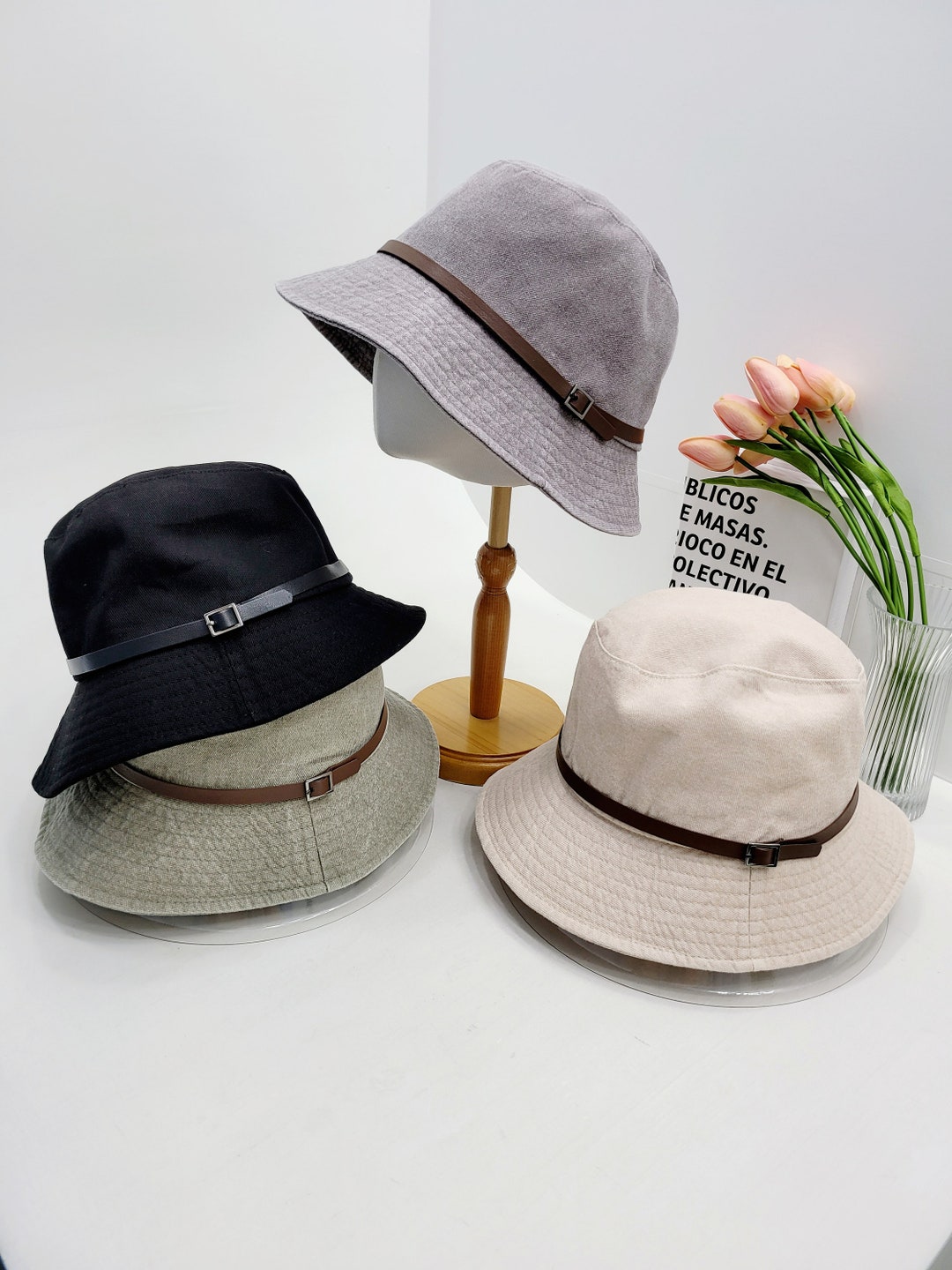 Vintage Color Stylish Bucket Hat With Belt Strap Deco, Women's Spring ...