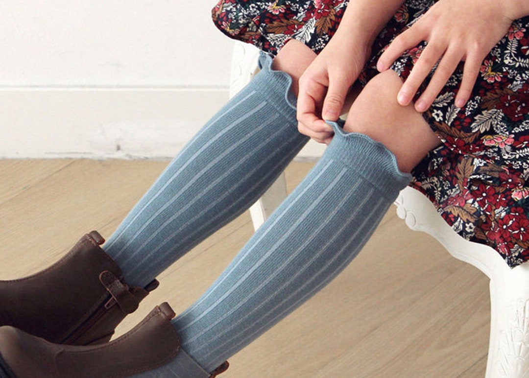 Girls Kids Toddlers Knee High Ribbed Fall Winter Ruffle Solid Color ...