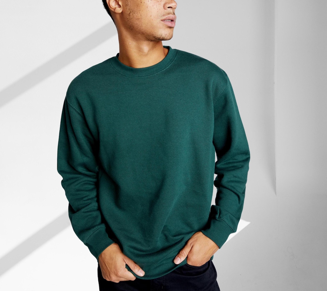 Forest Green Fleece Sweatshirt, Dark Green Pullover, Plain Crewneck ...