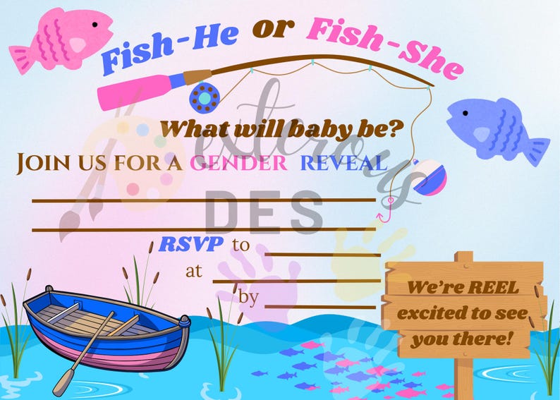 Fish Gender Reveal Party Invitation - Etsy