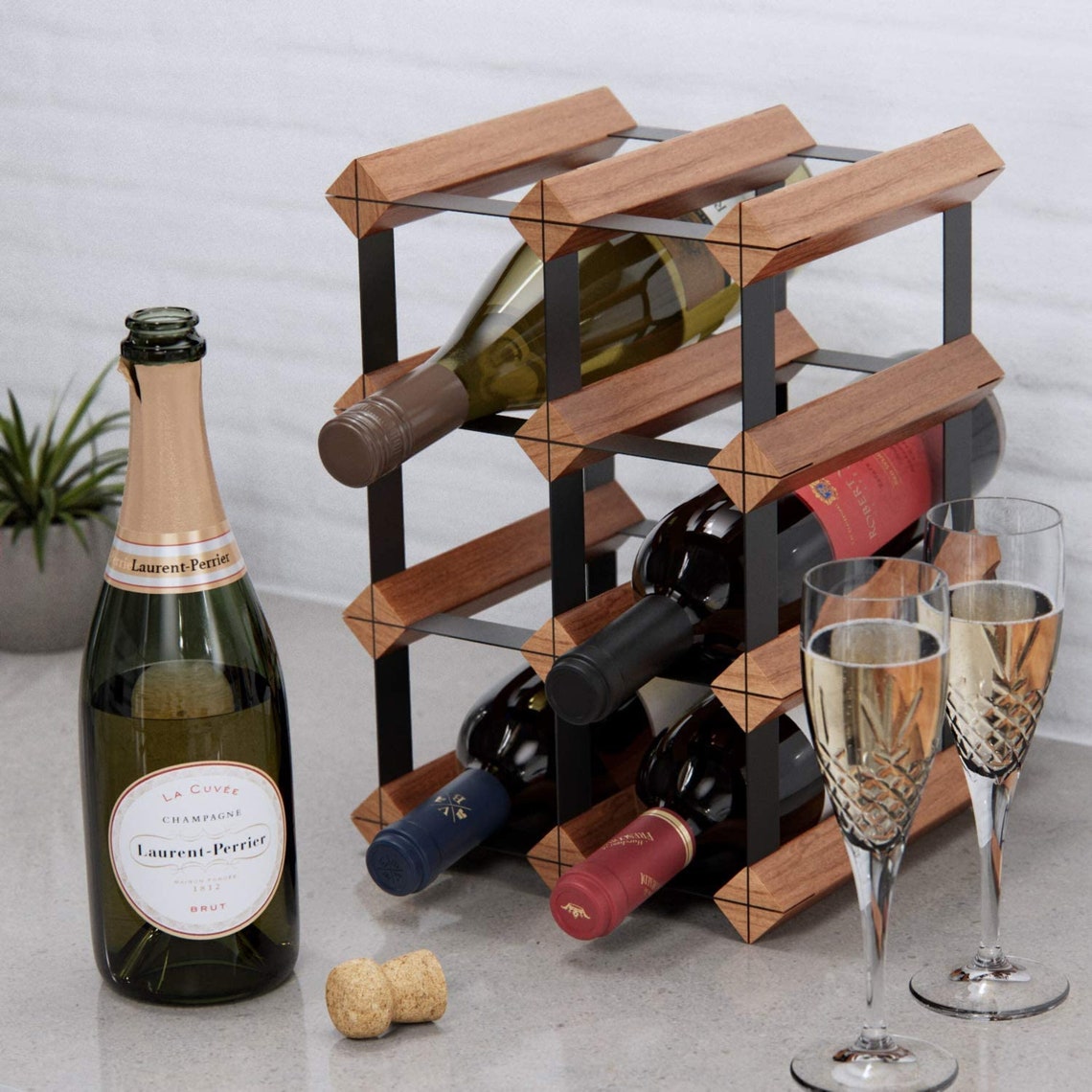Countertop Wine Rack 6 Bottle Wine Holder w/ 2 Extra Slots | Etsy
