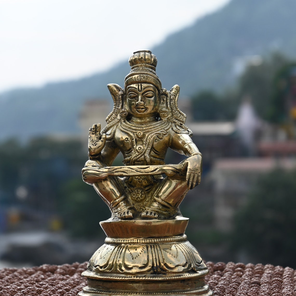 Lord Ayyappa Statue 8 Inches 20cm Ayyappan Brass Sculpture South Indian ...