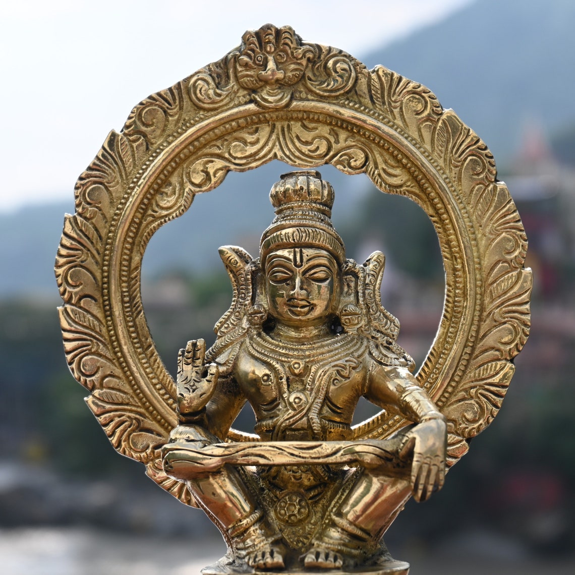 Lord Ayyappa Statue 8 Inches 20cm Ayyappan Brass Sculpture South Indian ...