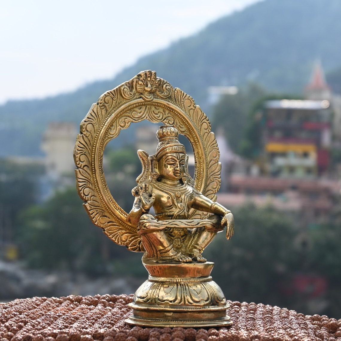 Lord Ayyappa Statue 8 Inches 20cm Ayyappan Brass Sculpture South Indian ...