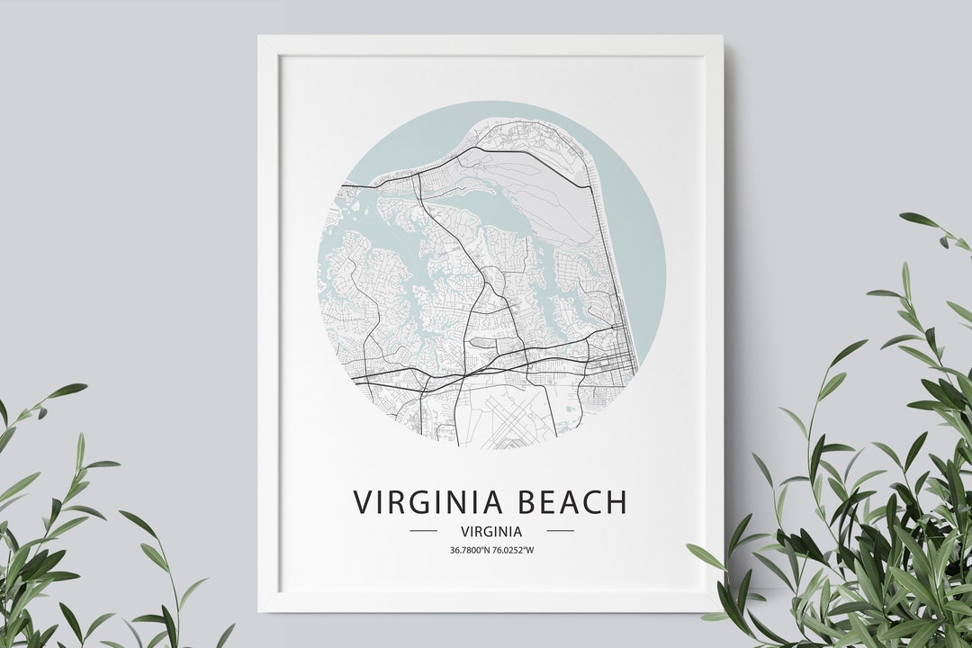 Virginia Beach Map Print Virginia Map Poster Virginia Beach Street Map Virginia Wall Art