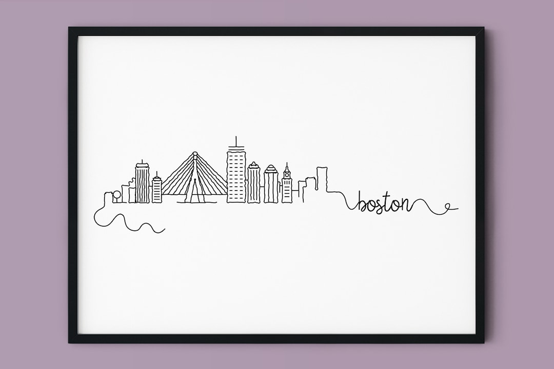 Boston Skyline Print, Massachusetts Printable Wall Decor, Boston Pen ...